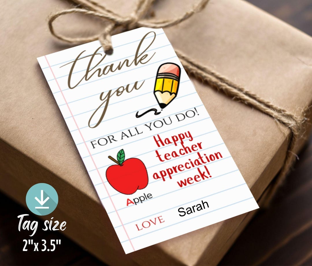 Fillable Teacher Thank You Gift Tags: Printable Favor Labels (digital ...