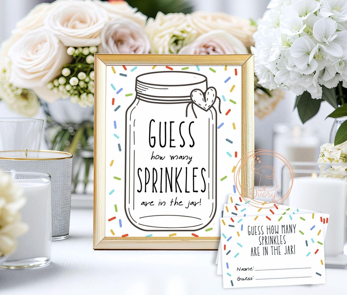 Sprinkle Baby Shower Game: Guess How Many Sprinkles Sign & Cards ...