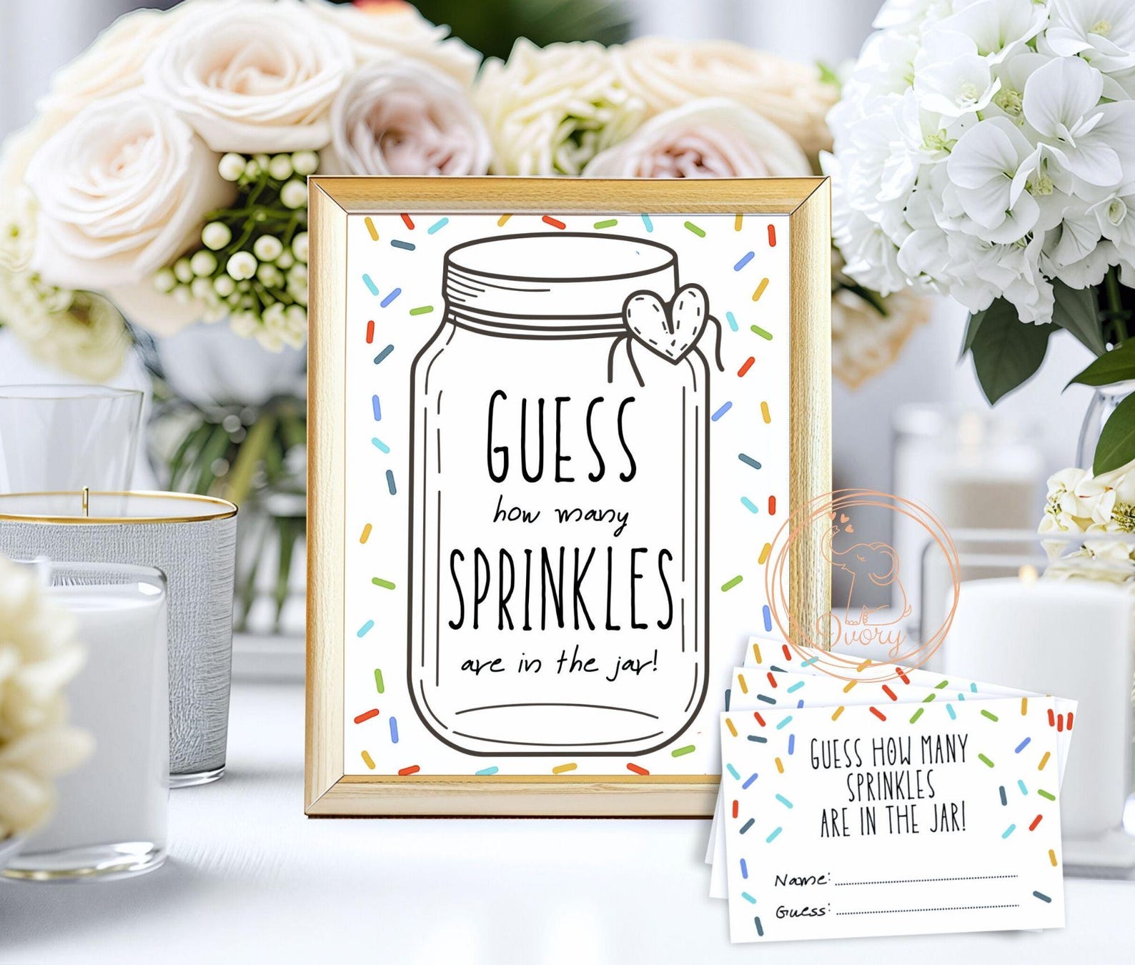 Sprinkle Baby Shower Game: Guess How Many Sprinkles Sign & Cards ...