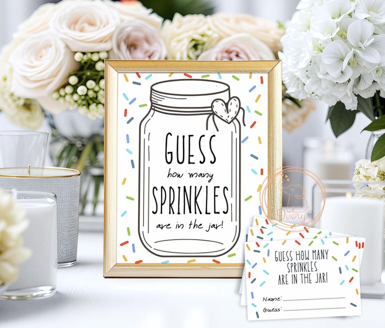 Sprinkle Baby Shower Game: Guess How Many Sprinkles Sign & Cards ...