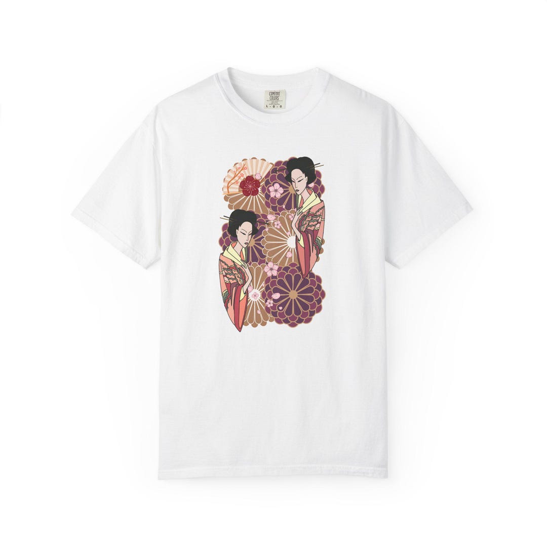 Geisha Floral Illustration T-shirt | Japanese Kimono Art Tee - Etsy