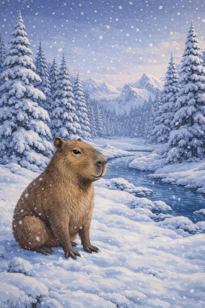 Capybara in a Winter Wonderland Painting | Colorful Illustrated Wall ...
