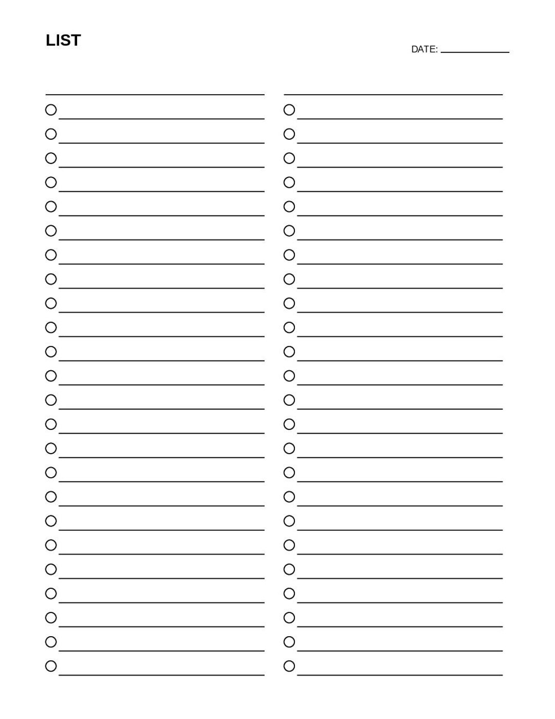 Printable Blank Checklist Template | Simple Fillable Checklist PDF ...
