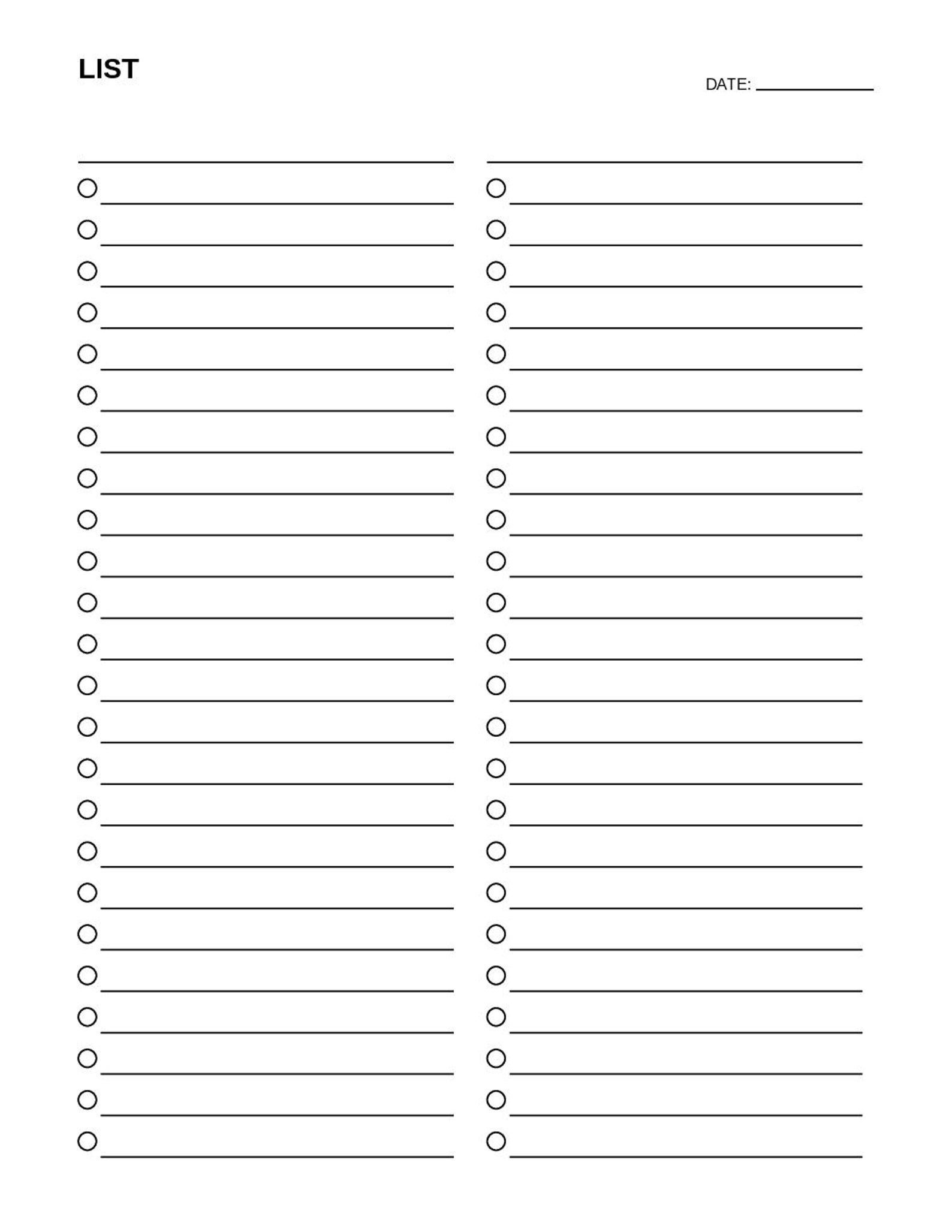Printable Blank Checklist Template | Simple Fillable Checklist PDF ...
