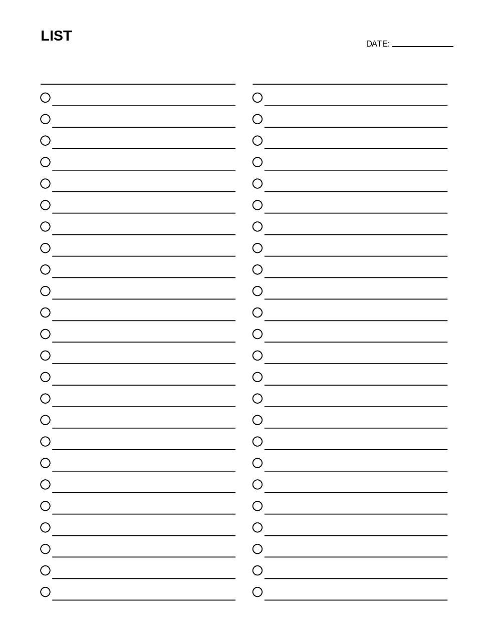Printable Blank Checklist Template | Simple Fillable Checklist PDF ...