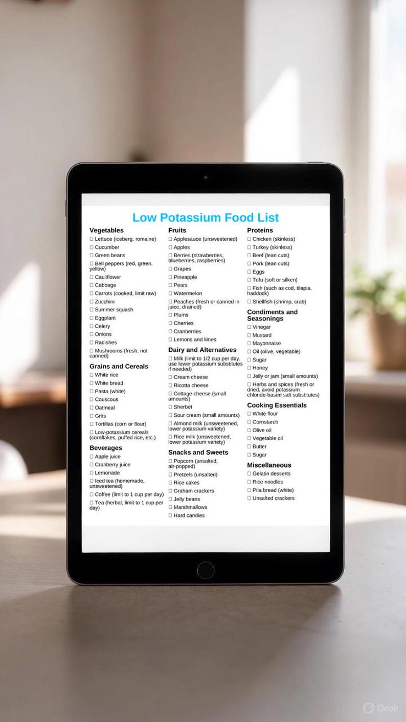 Low Potassium Food List Printable | Kidney-friendly Grocery List | A4 ...