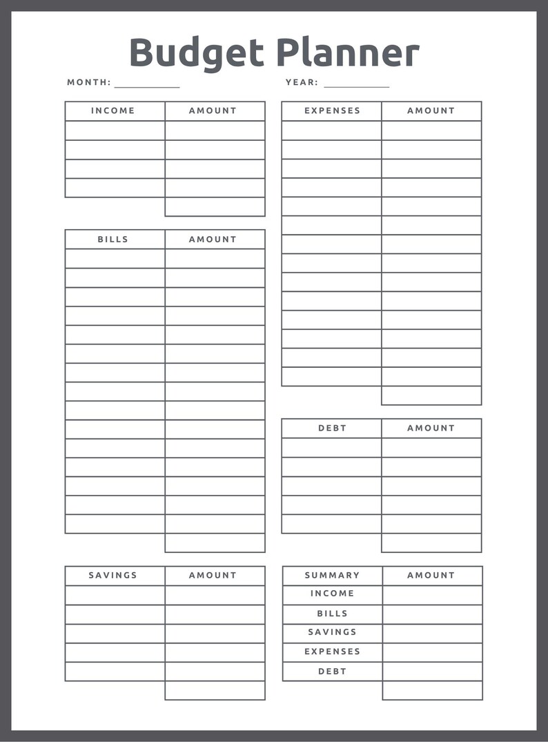 Printable Budget Planner, Printable Personal Finance Financial Monthly ...