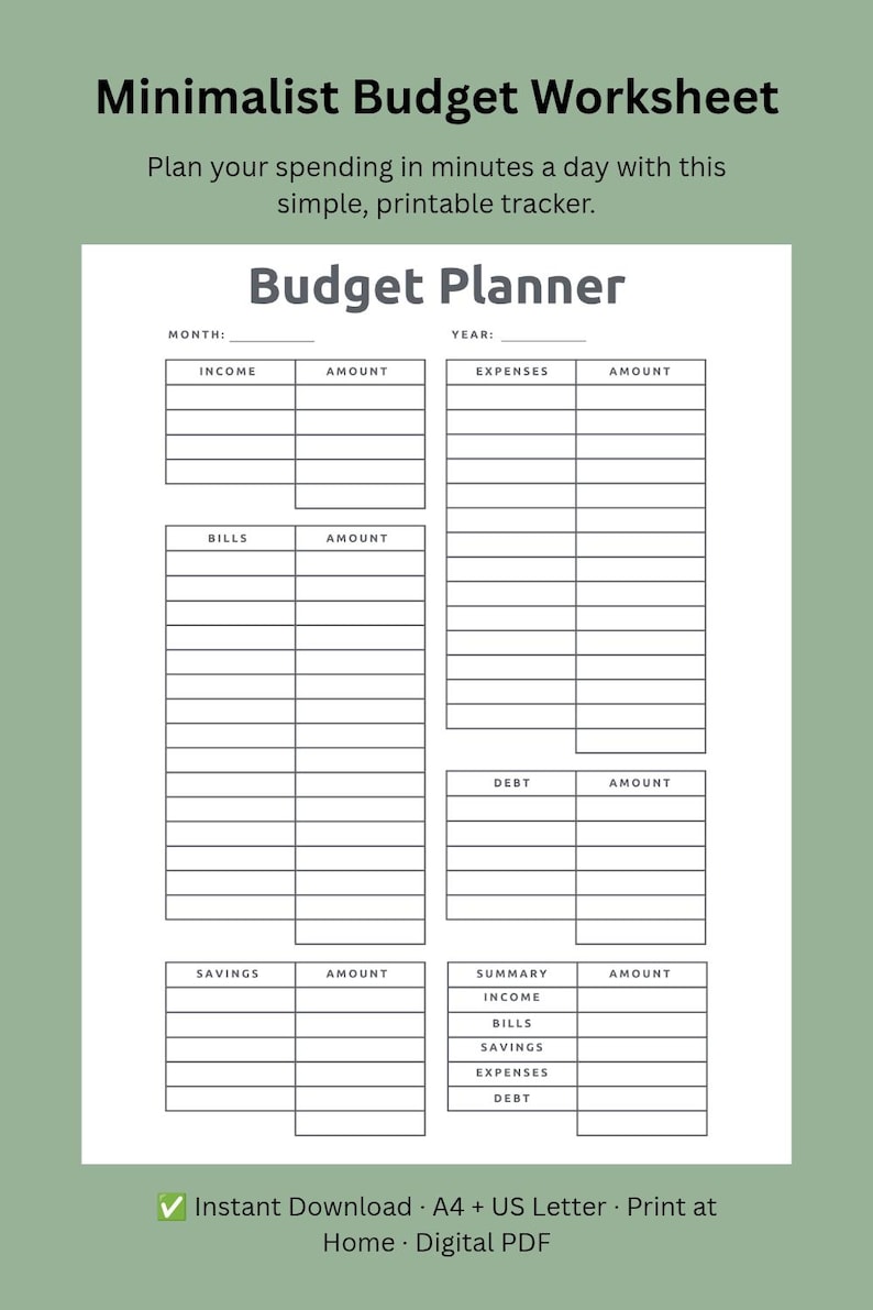 Printable Monthly Budget Planner | Financial Tracker PDF | Budget Sheet ...
