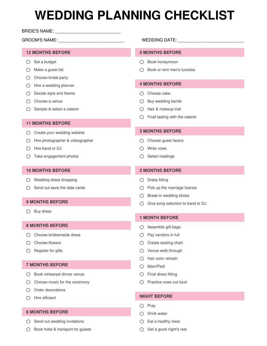 Wedding Organizer Printable | Wedding Planner Checklist | Bride Wedding ...