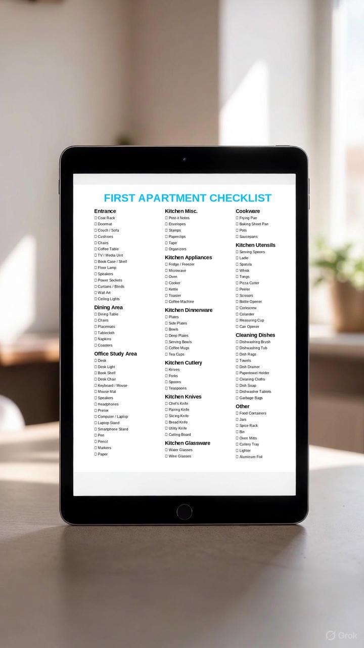 First Apartment Checklist Printable | New Home Essentials | Move-in ...