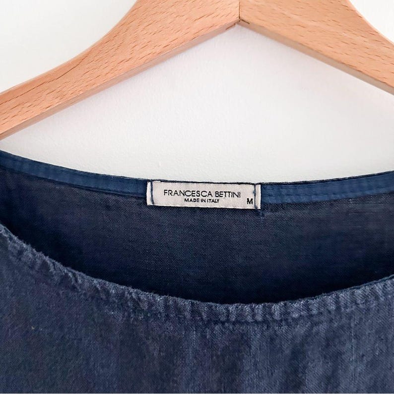 Italian Linen Boxy Top Navy Blue Made in Italy Relaxed Minimal Blouse ...