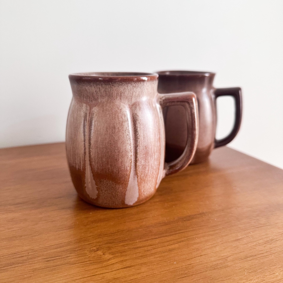 Vintage Frankoma Mugs | Pink Brown Drip Glaze Stoneware | Desert ...