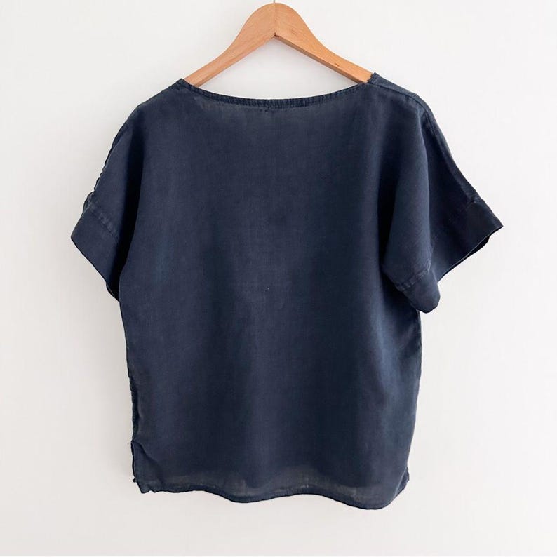 Italian Linen Boxy Top Navy Blue Made in Italy Relaxed Minimal Blouse ...