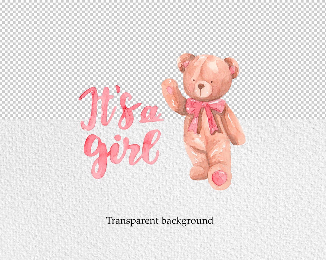Teddy Bear Clipart | Watercolor Baby Shower PNG | Cute Hand Painted ...