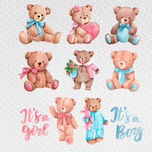 Teddy Bear Clipart | Watercolor Baby Shower PNG | Cute Hand Painted ...