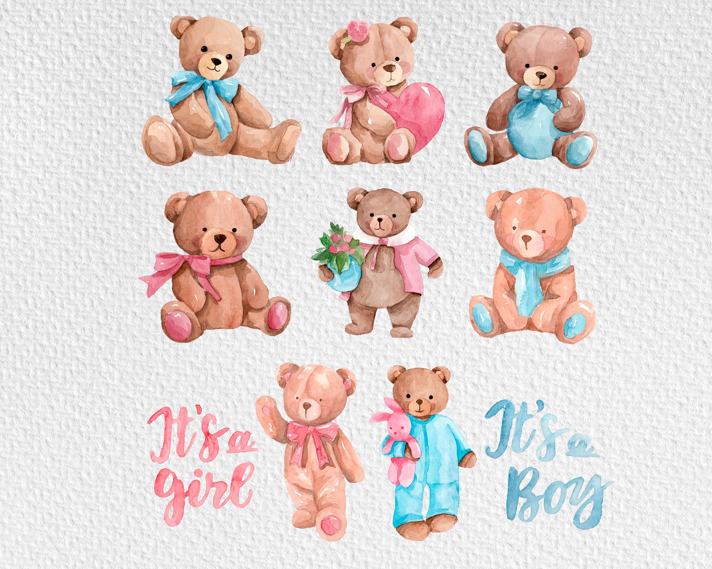 Teddy Bear Clipart | Watercolor Baby Shower PNG | Cute Hand Painted ...