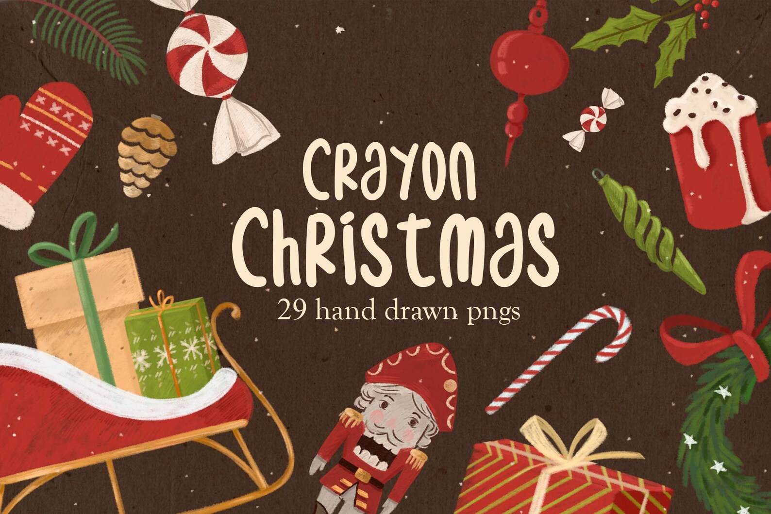 Crayon Christmas Clipart | 29 Hand-drawn Holiday Pngs (instant Download ...