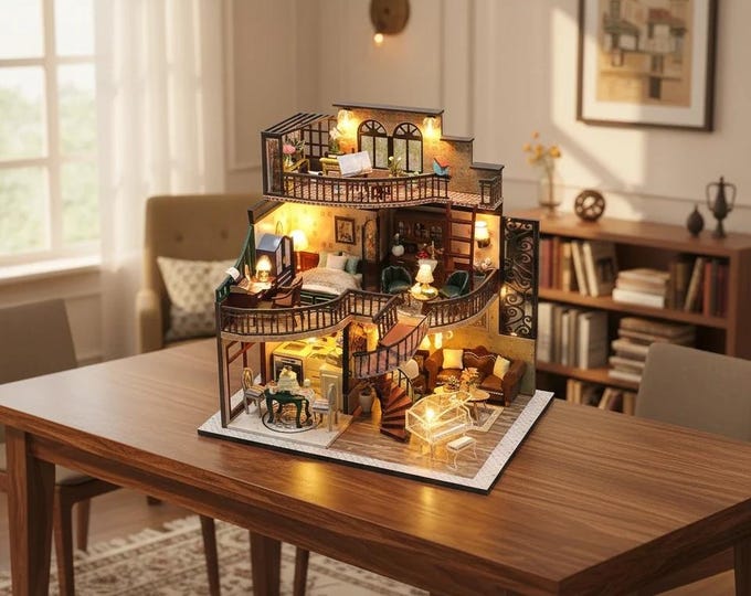 DIY Miniature Dollhouse Kit With LED Lights: 3D Wooden Puzzle - Etsy