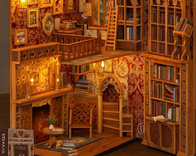 DIY Miniature Bookstore Book Nook Kit: 3D Wooden Puzzle Shelf Insert ...