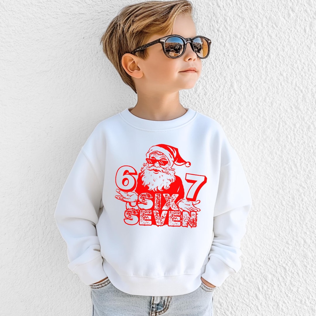 Six Seven Santa Christmas Kids Sweatshirt, Funny Santa Shrug Xmas Shirt ...