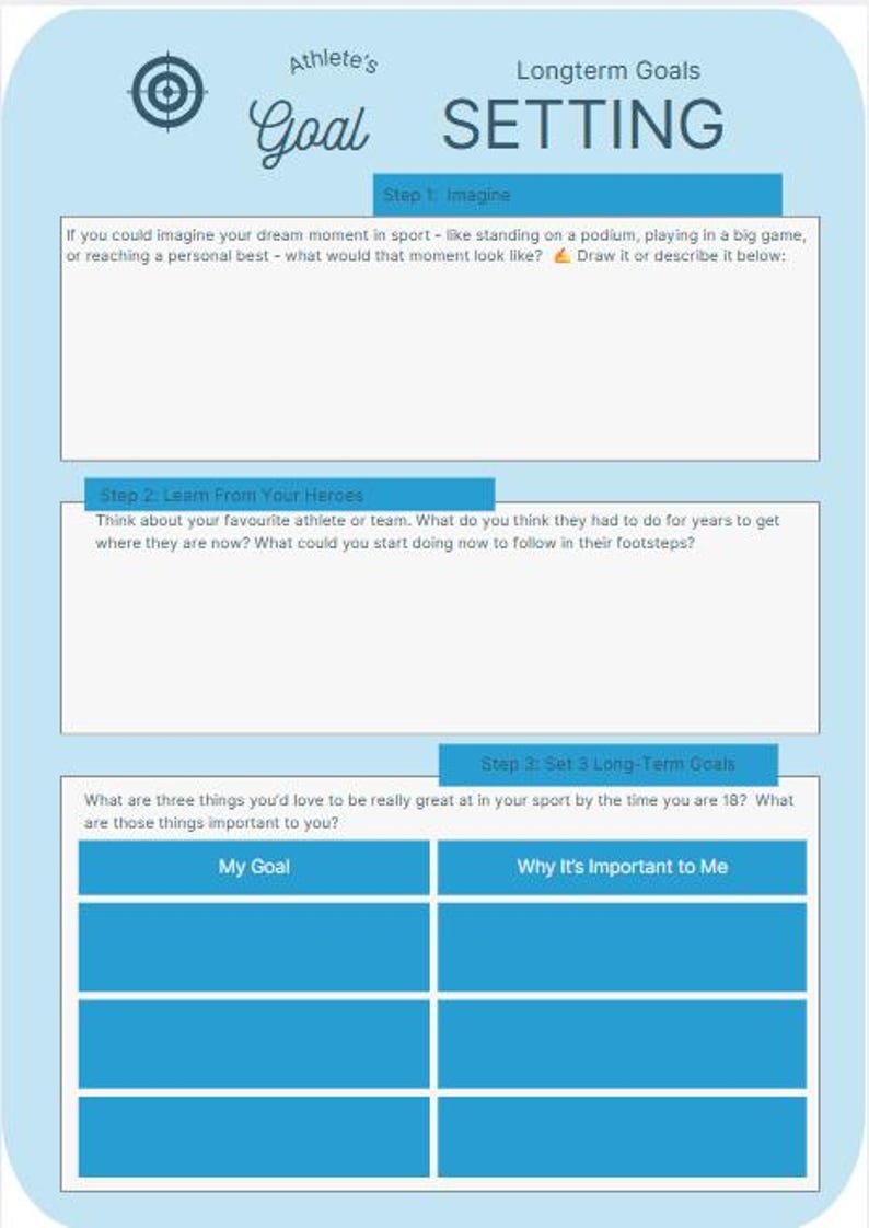 Junior Athlete Goal Setting Worksheet Digital or Pintable - Etsy