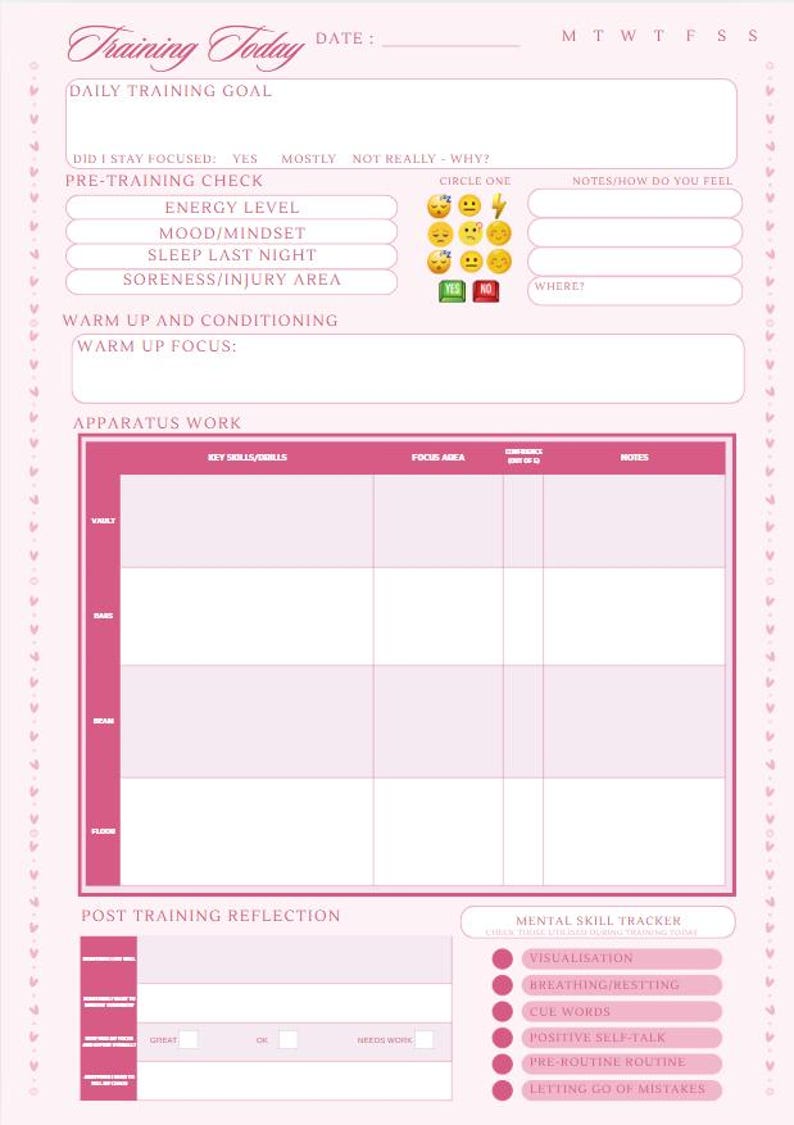 Complete Gymnastics Training Journal Template Collection for Digital or ...