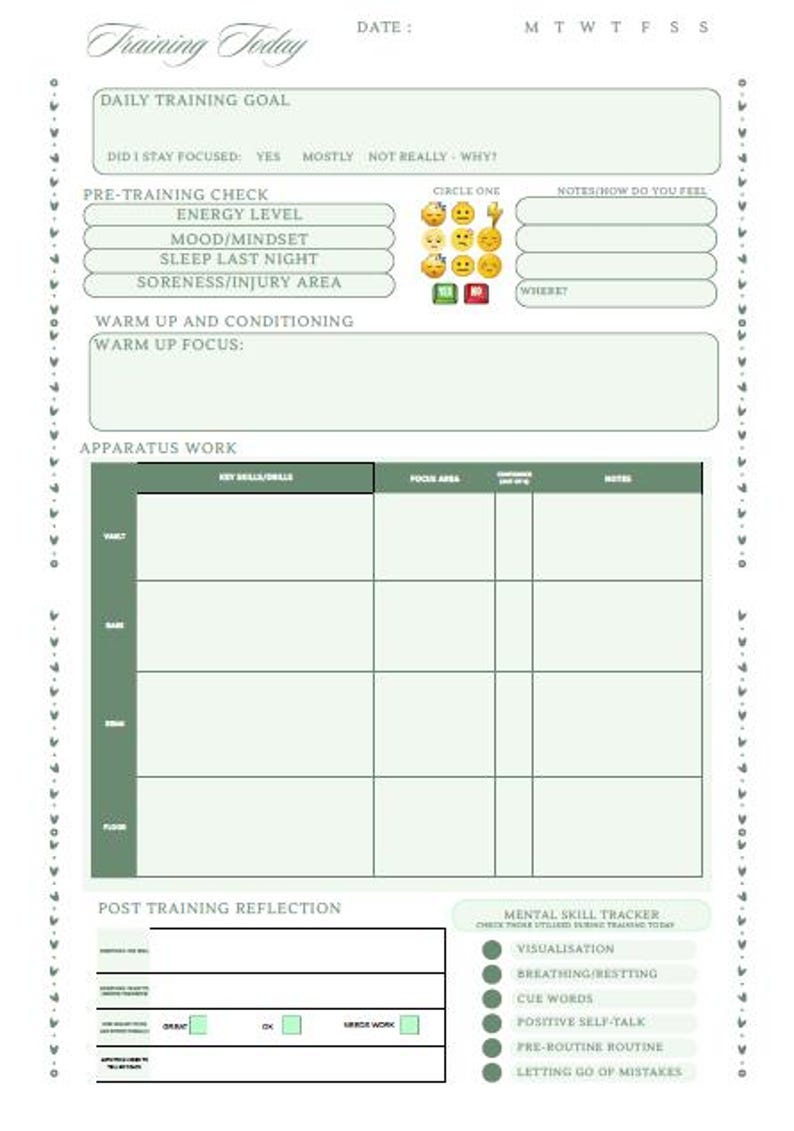Complete Gymnastics Training Journal Template Collection for Digital or ...