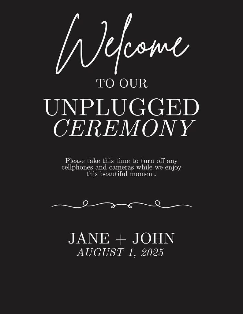 Unplugged Wedding Sign Printable – Welcome Ceremony Sign – Editable ...