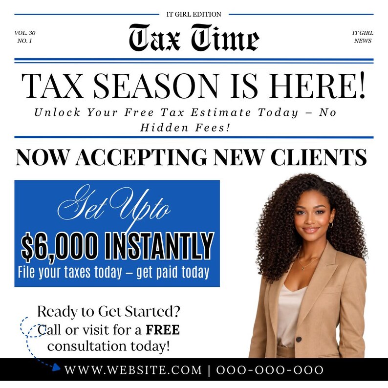 Tax Season Canva Template Bundle | Editable Tax Flyer for Tax Preparers ...