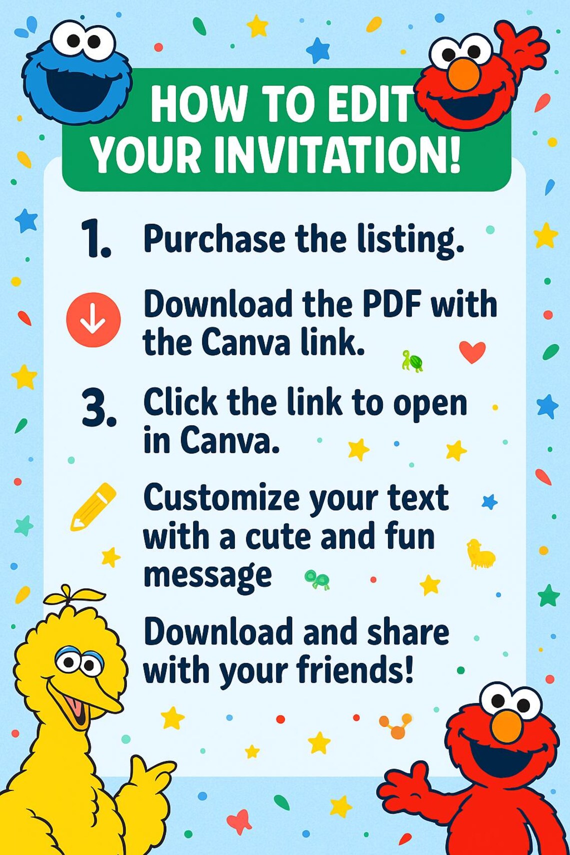 Editable Sesame Street 1st Birthday Invitation – Instant Download ...