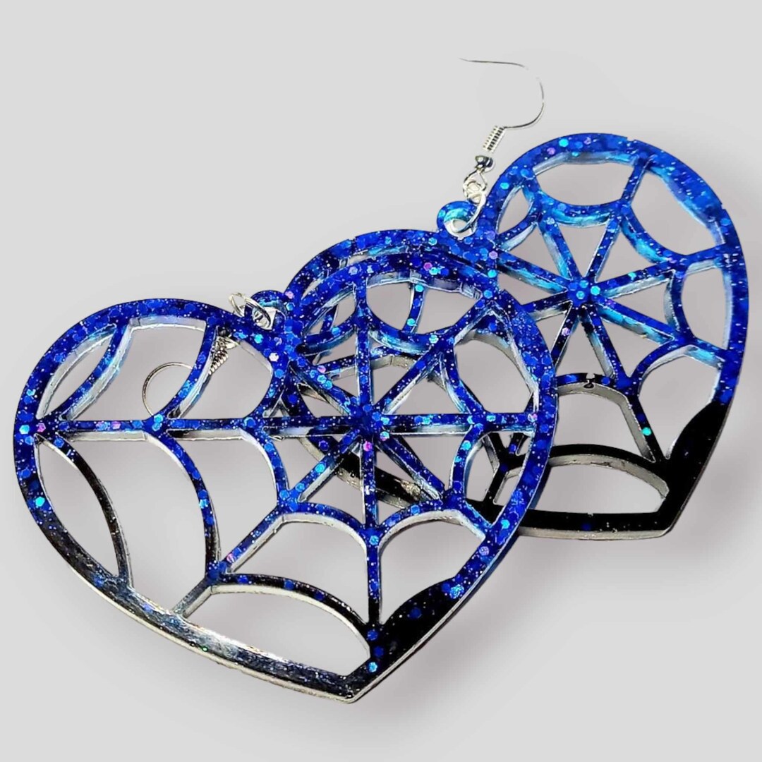 Handmade Resin Cobweb Heart Earrings. Goth, Witchy, Alt. Glitter ...