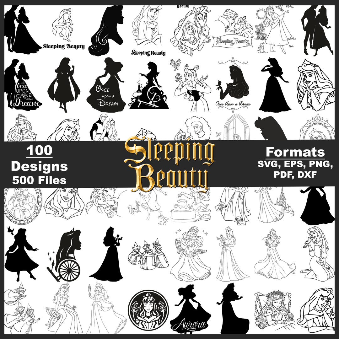 Sleeping Beauty Outline Clipart, Aurora Silhouette Vector (digital ...