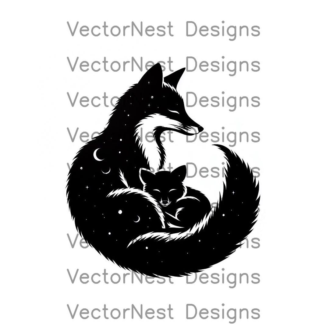 Mother and Baby Fox SVG | Woodland Animal Silhouette Cut File | Cricut ...