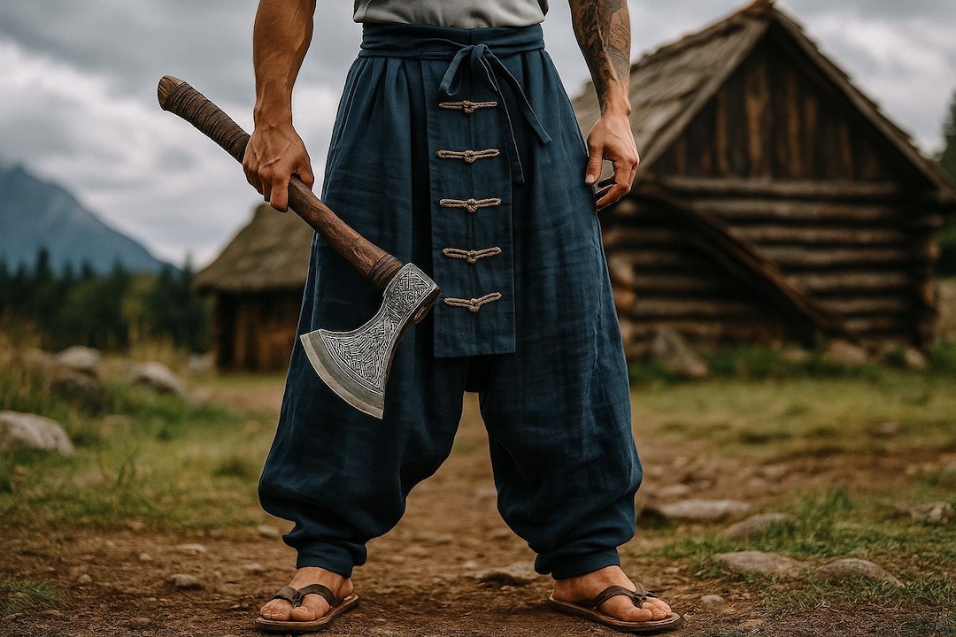 Men's Viking Costume Pants, Renaissance Medieval Pants, Wide Leg Cotton ...