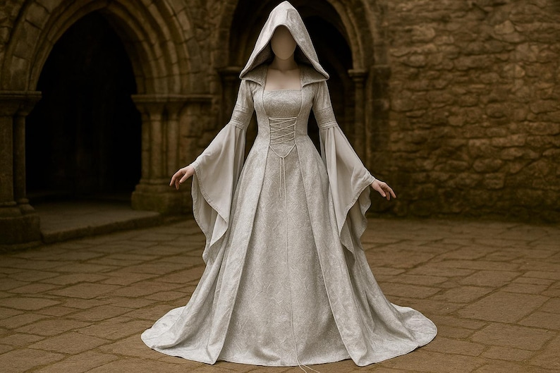Medieval Hooded Fairy Dress + Free Cloak Bag Gift | Elven Fantasy Gown ...