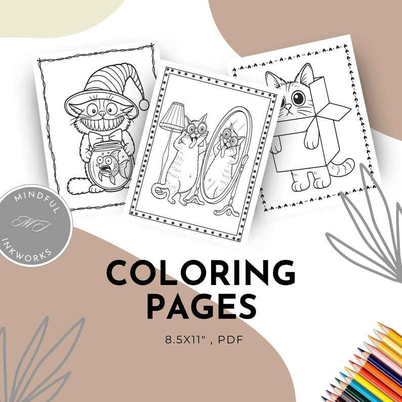 Quirky Cats Coloring Pages, Printable Cat Coloring Book for Kids ...