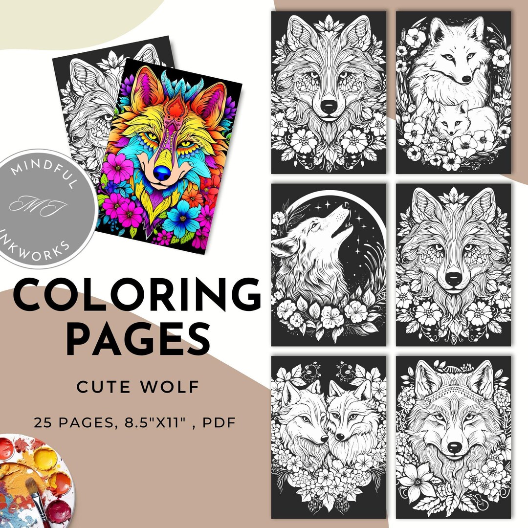 Wolf Coloring Pages for Adults and Kids, Printable Animal Art, Unique ...