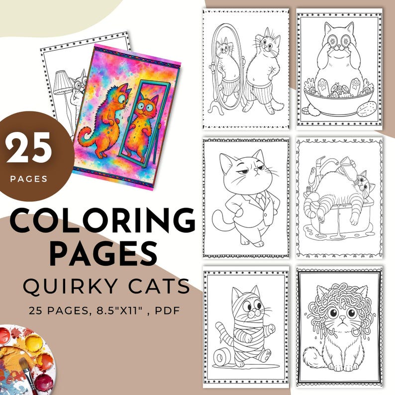 Quirky Cats Coloring Pages, Printable Cat Coloring Book for Kids ...