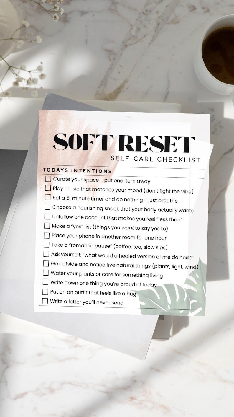 Soft Reset Self-care Checklist – Printable Mental Health Tracker ...