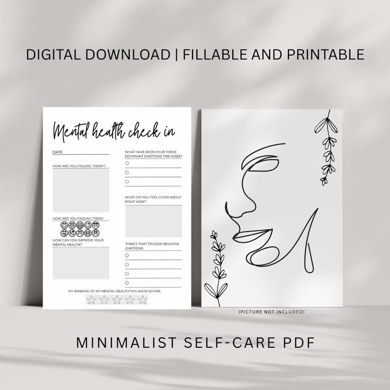 Mental Health Check-in Page – Printable & Fillable PDF | Minimalist ...