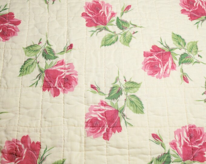 Pink Roses Vintage Quilt Piece - 24 by 23 Inches - Etsy