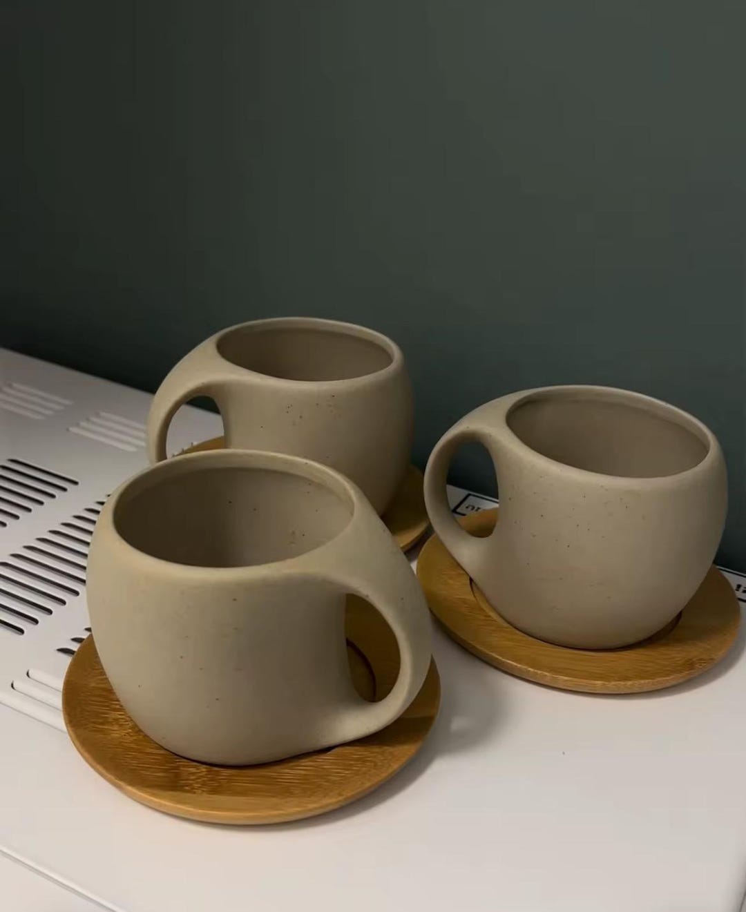 Modern Ceramic Mug With Wooden Saucer – Minimalist Design, 220ml ...
