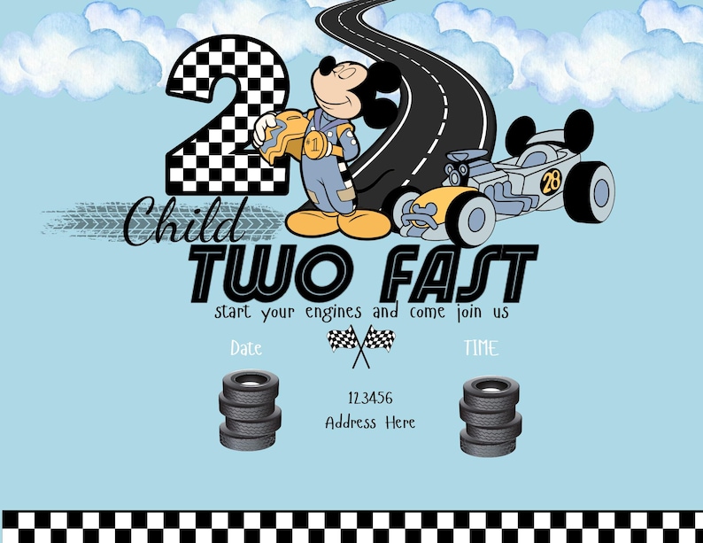 Roadster Racer Mickey Mouse Birthday Invitation: Editable Fast Two ...