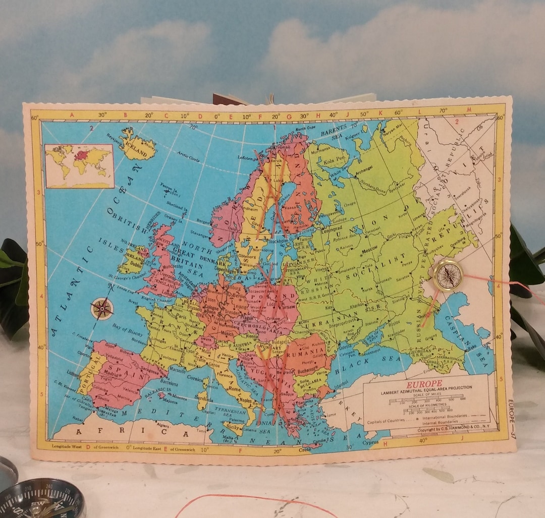Europe Colorful Map Travel Journal With Vintage 1954 Hammond Atlas ...