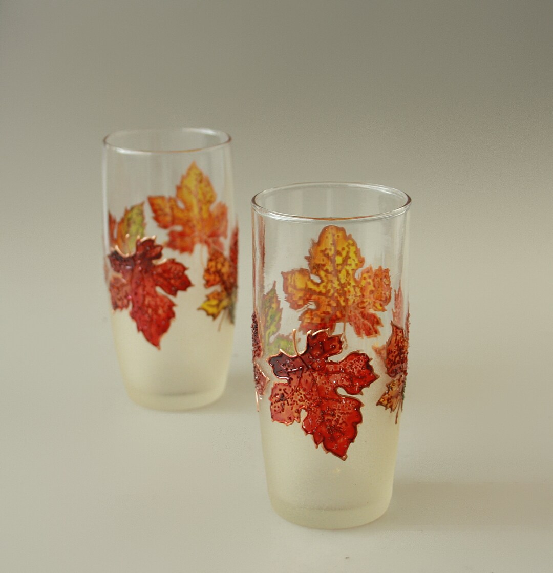 Fall Leaves Glasses Hand Painted Set of 2 - Etsy