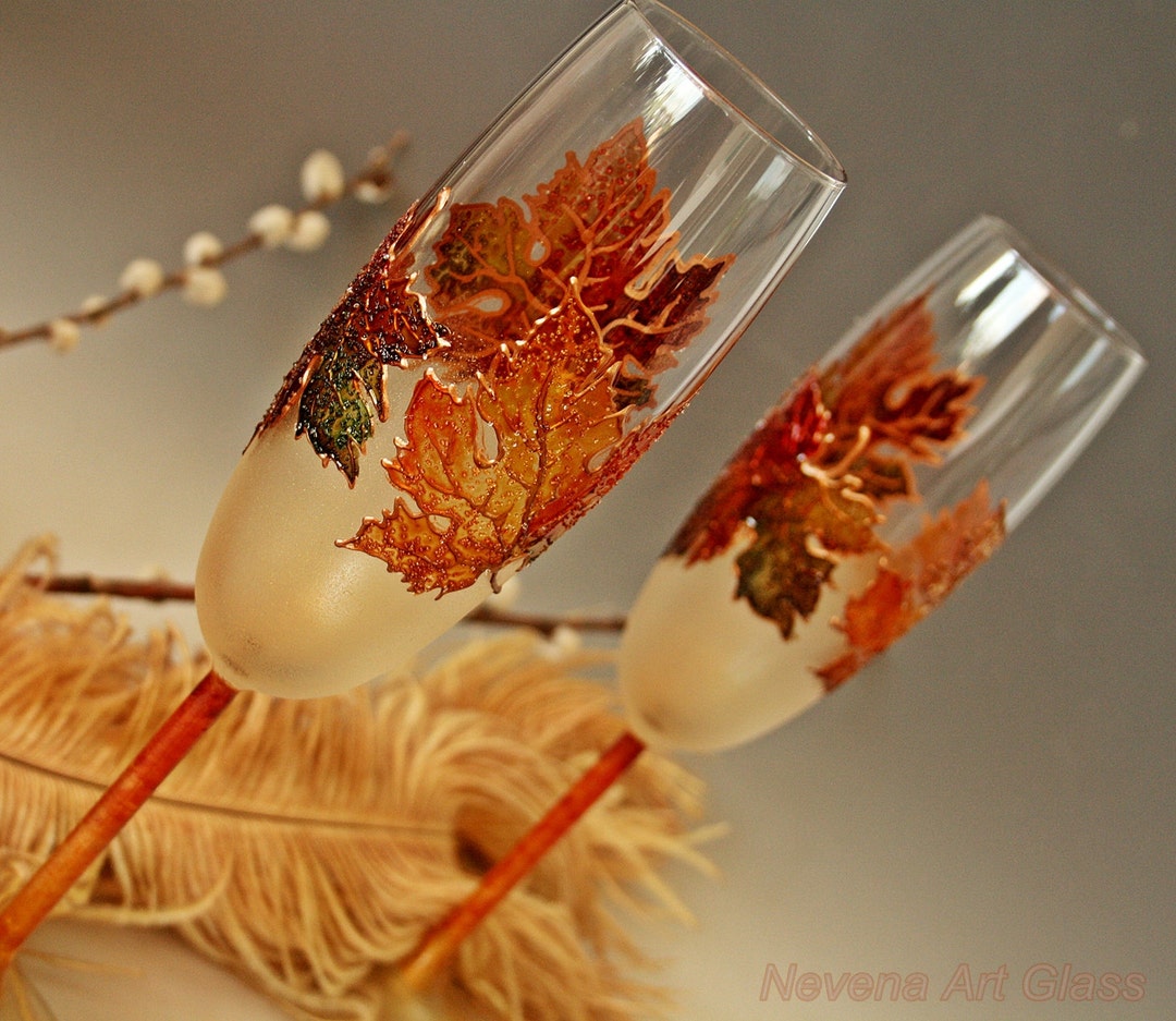 Fall Wedding Glasses, Champagne Glasses, Autumn Wedding, Maple Leaves ...
