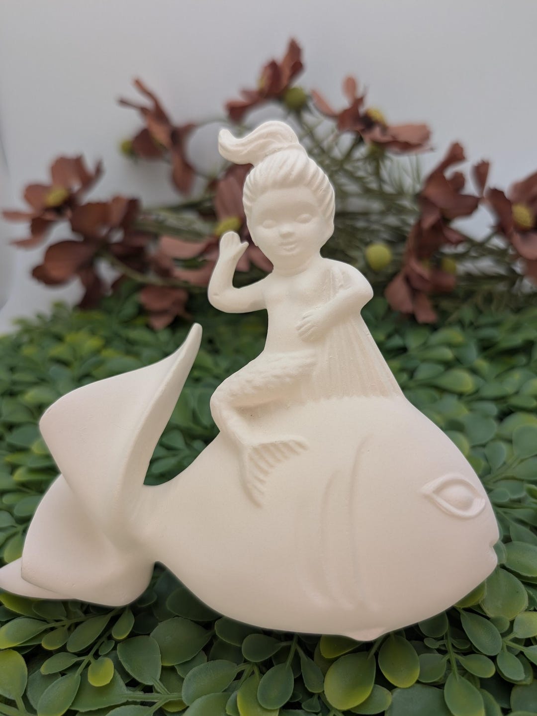 Ready to Ship Ceramic Bisque *RARE* Vintage Arnel's Mermaid on a Fish ...