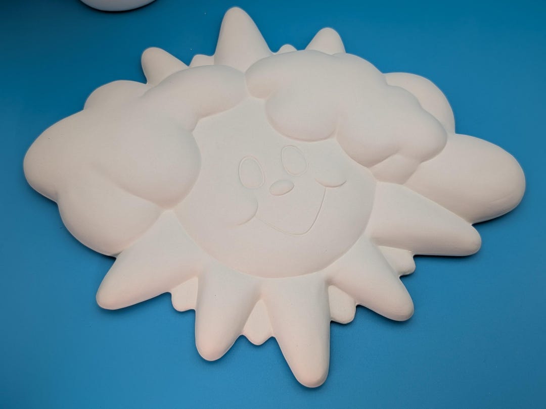 Ready to Ship Ceramic Bisque Happy Sun and Clouds Wall Hanger- Paint ...