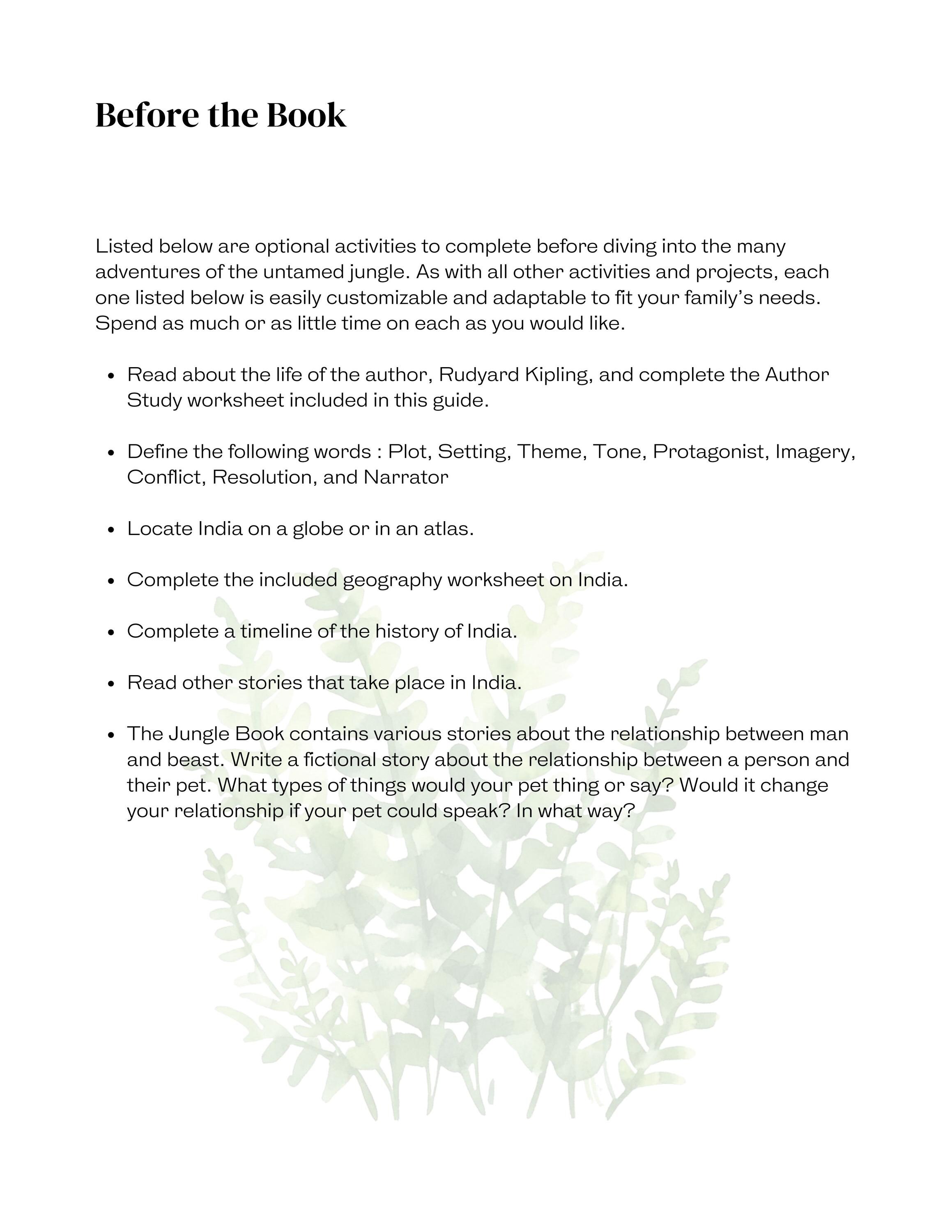 The Jungle Book Literature Guide – Printable Homeschool Resource for ...