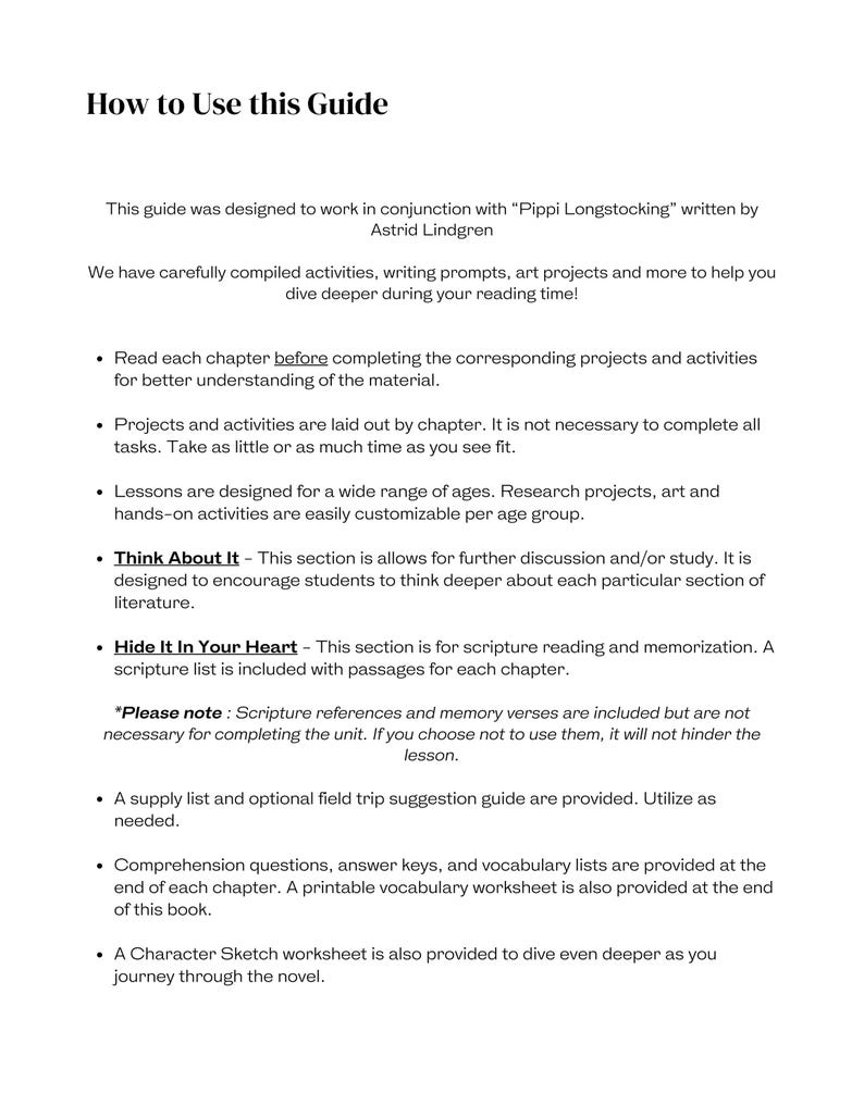 Pippi Longstocking Literature Guide – Printable Homeschool Resource for ...